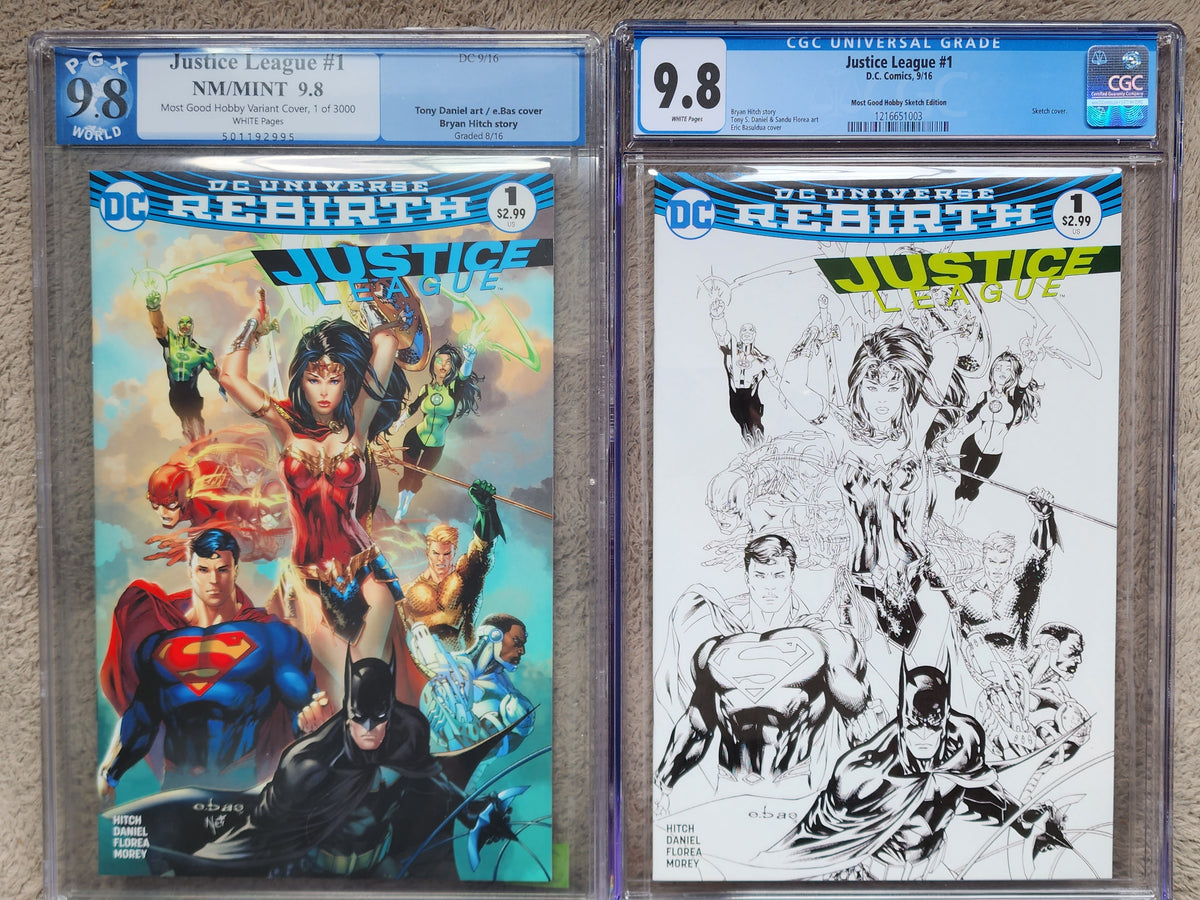 JUSTICE LEAGUE #1 EBAS " MOST GOOD HOBBY EXCLUSIVE " 9.8 OPTIONS – Comic Connection